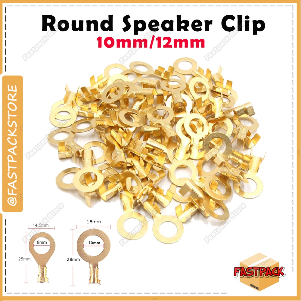 10mm 12mm Round Earth Speaker Clip Gold Brass Crimp Terminal Wire ...
