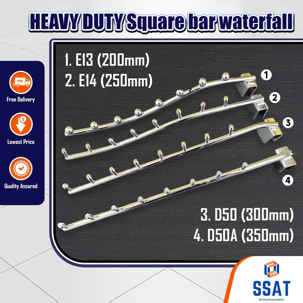 HEAVY DUTY 9MM THK Square bar waterfall 200/250/300/350mm (pin/ball) x ...