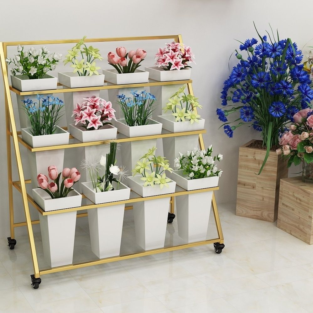 Set up a folding and movable multi-level flower shop flower rack, iron ...