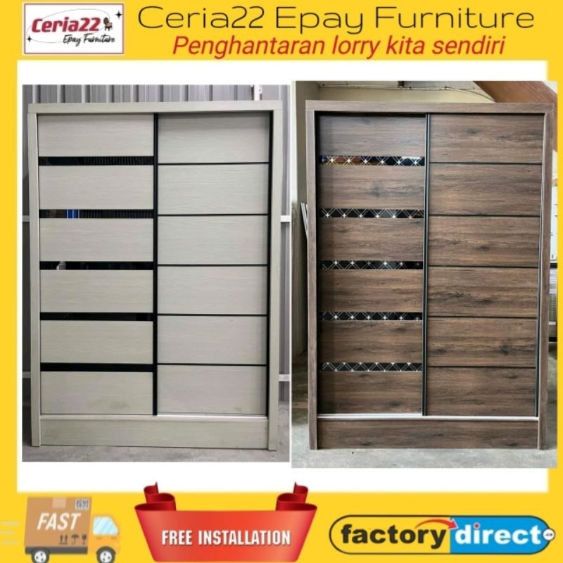 [Free Installation] 5' x 7' Wardrobe with 2 sliding doors/Almari Baju ...