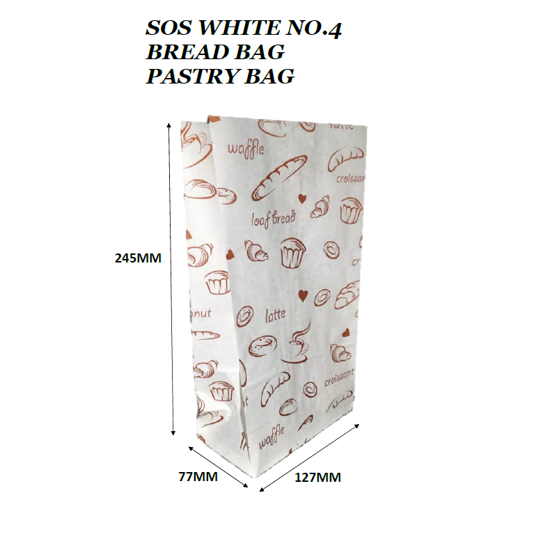 (100 Pcs)SOS PAPER BAG NO.4 / BAKERY BREAD BAG /ROTI BEG PUTIH KRAFT ...