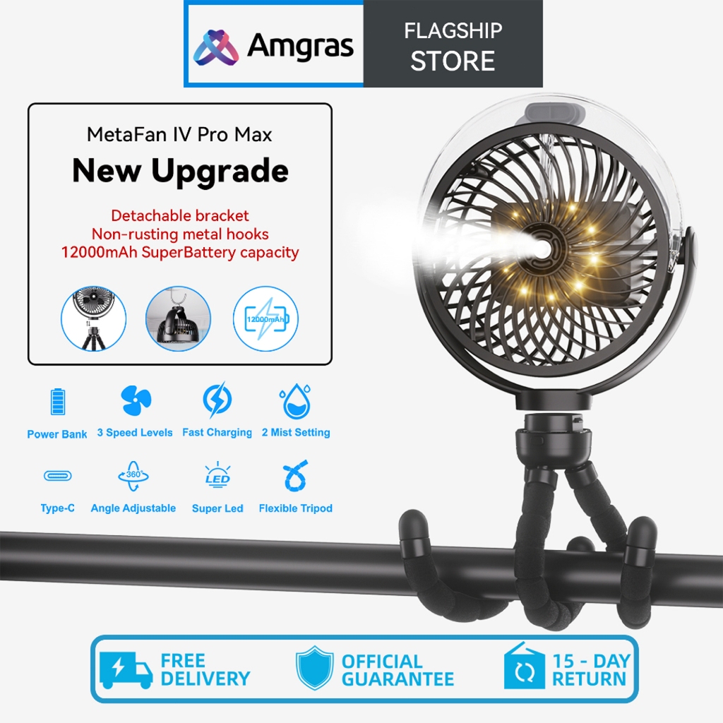 Amgras Stroller Baby Portable Mini Fan Rechargeable 9 Leds/Ultra Quiet ...
