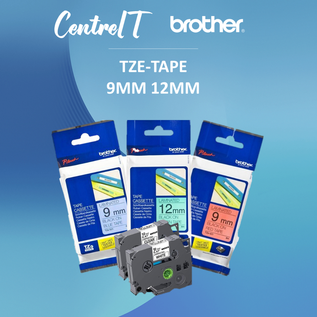 Brother Original P-Touch TZe Laminated Waterproof Label Tapes | 9mm ...