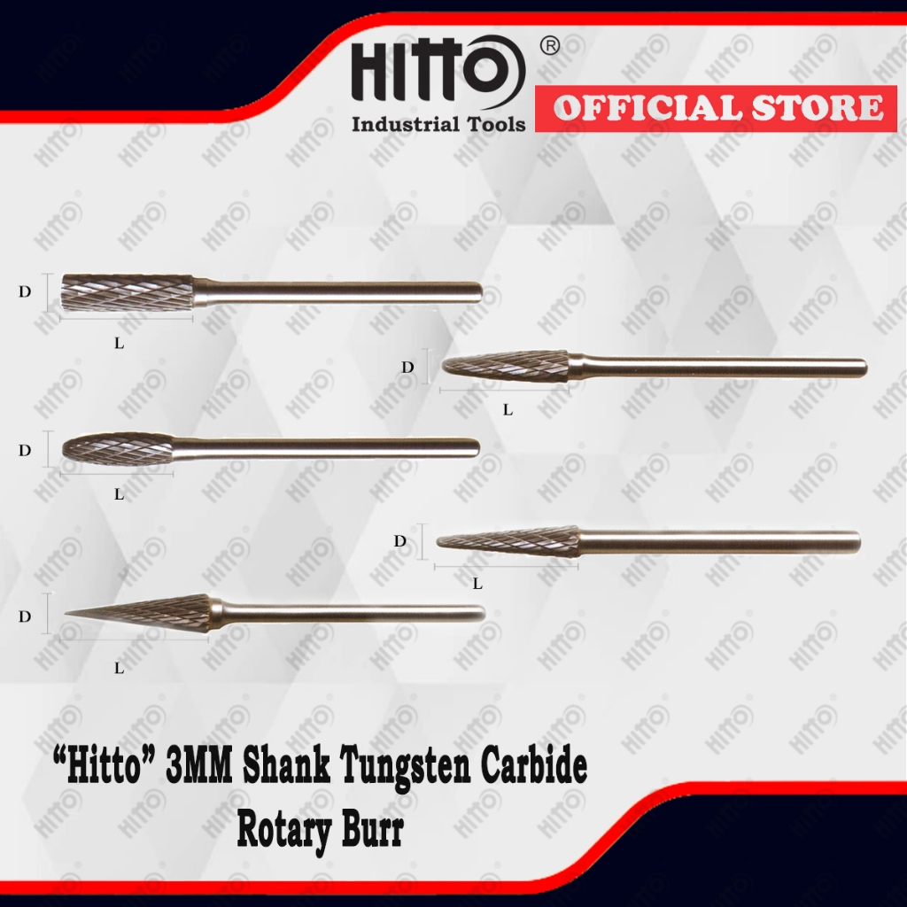 [ HITTO ] 3mm Shanks Tungsten Carbide Rotary Burr Mata Porting Mata ...