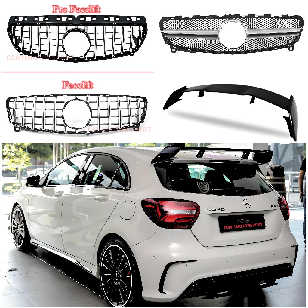 A CLASS W176 A45 SPOILER GRILLE DIAMOND GT CHROME BLACK ROOF WING AMG ...