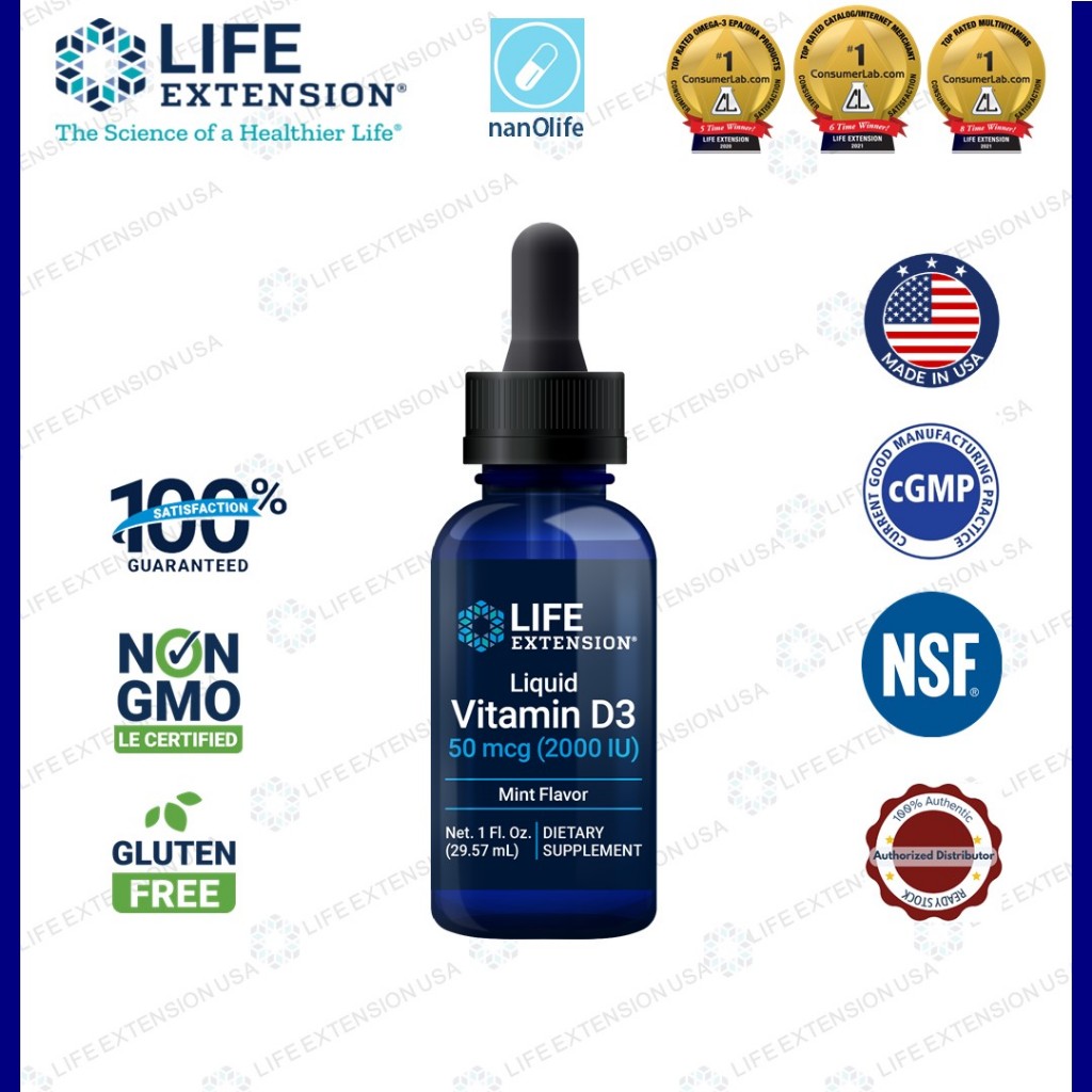 [Life Extension] Liquid Vitamin D3 (Mint), 50 mcg (2000 IU), EXP:06/27 ...