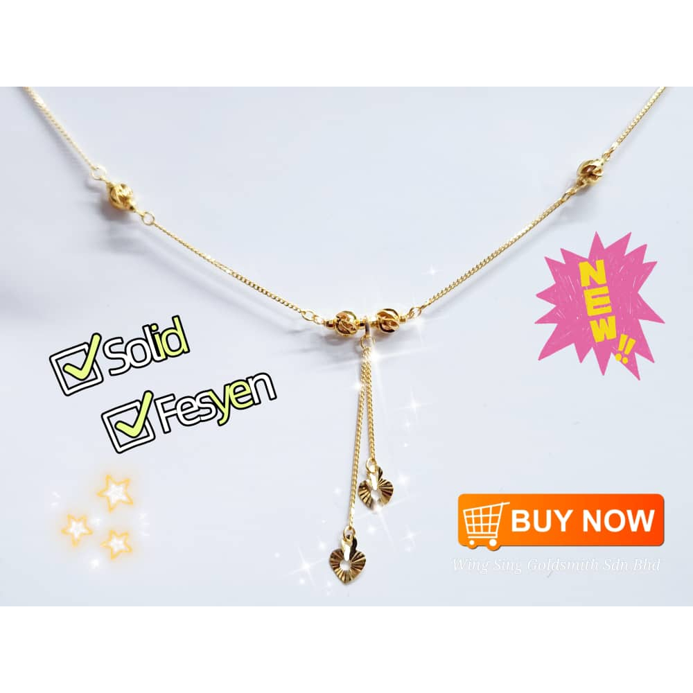 Wing Sing 916 Gold Mesin Chain Pendant Necklace / Set Rantai Leher ...