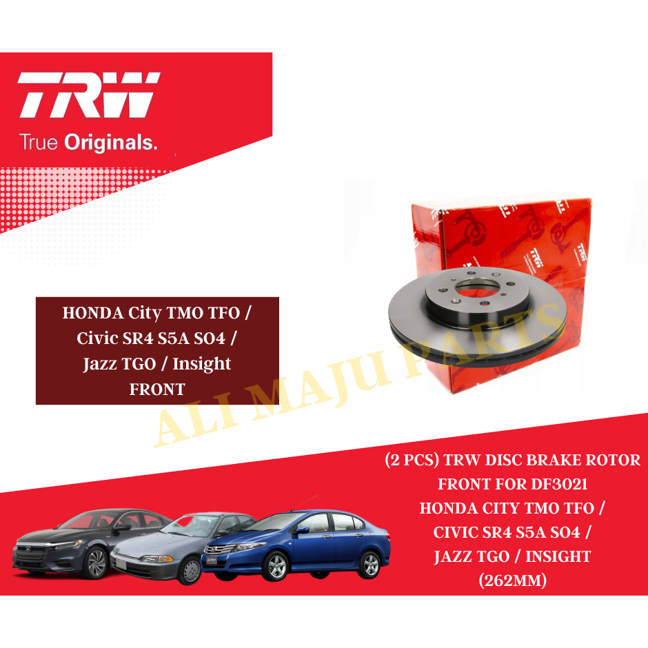 (2 pcs) TRW Disc Brake Rotor Front for DF3021 City TMO TFO / Civic SR4 ...