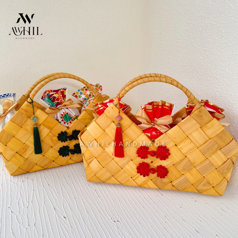 🧧Ready Stock🧧CHINESE NEW YEAR Wooden Rattan Gift Bag 1pcs/HARI RAYA ...