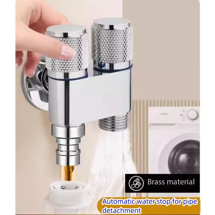 Ready Stock Double Outlet Washing Machine Faucet Angle Valve One Split ...