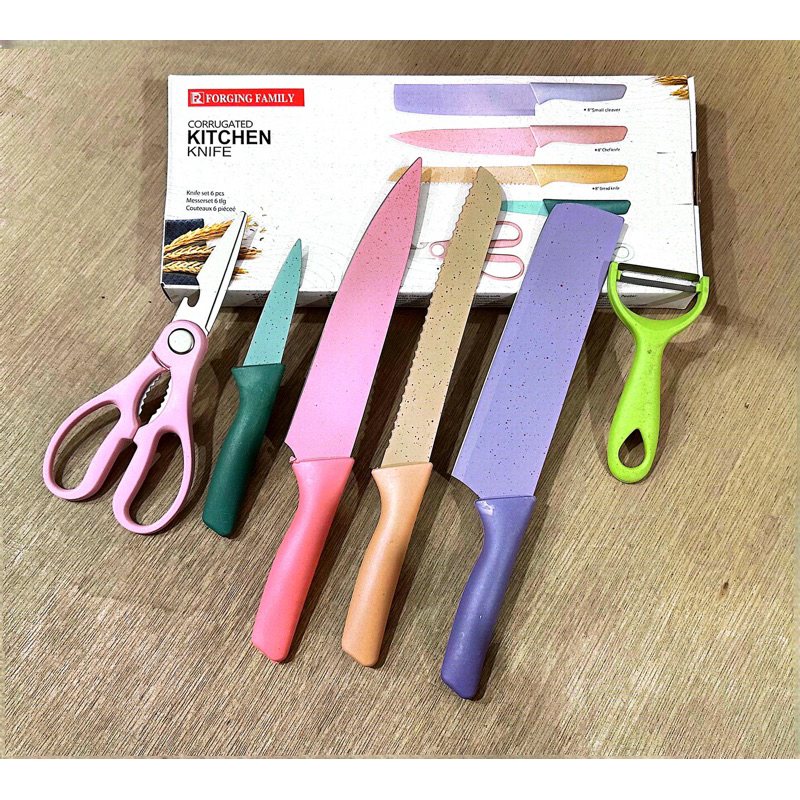 6 In 1 Corrugated knife Kitchen Knife set colourful Pisau Dapur KITCHEN ...