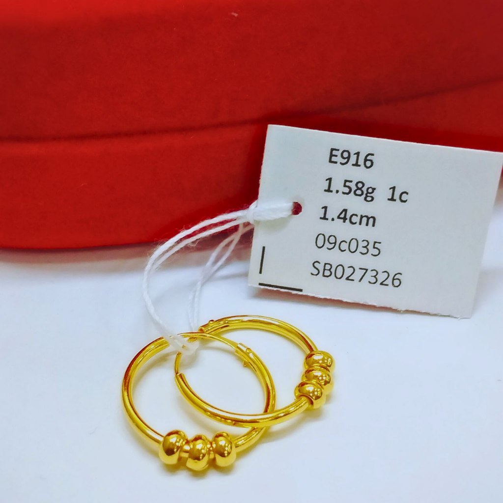 LAELA SUBANG RING BERBOLA EMAS TULEN 916 GOLD EARRING | Shopee Malaysia