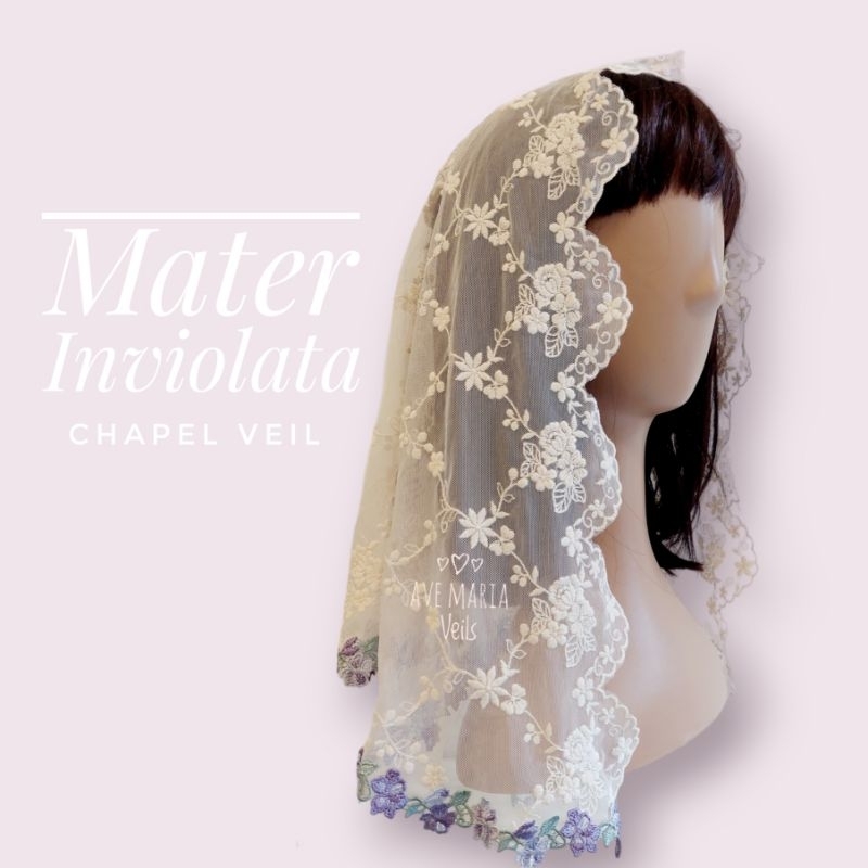 Mater Inviolata (Mother Inviolate) Chapel Veil with Purple Flowers ...