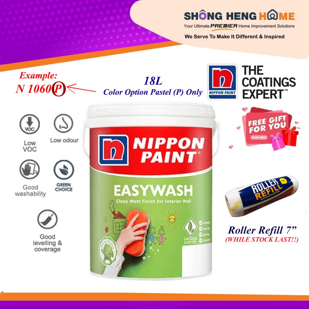 18L - Nippon Paint Vinilex EasyWash Interior Wall - Color Option PASTEL ...