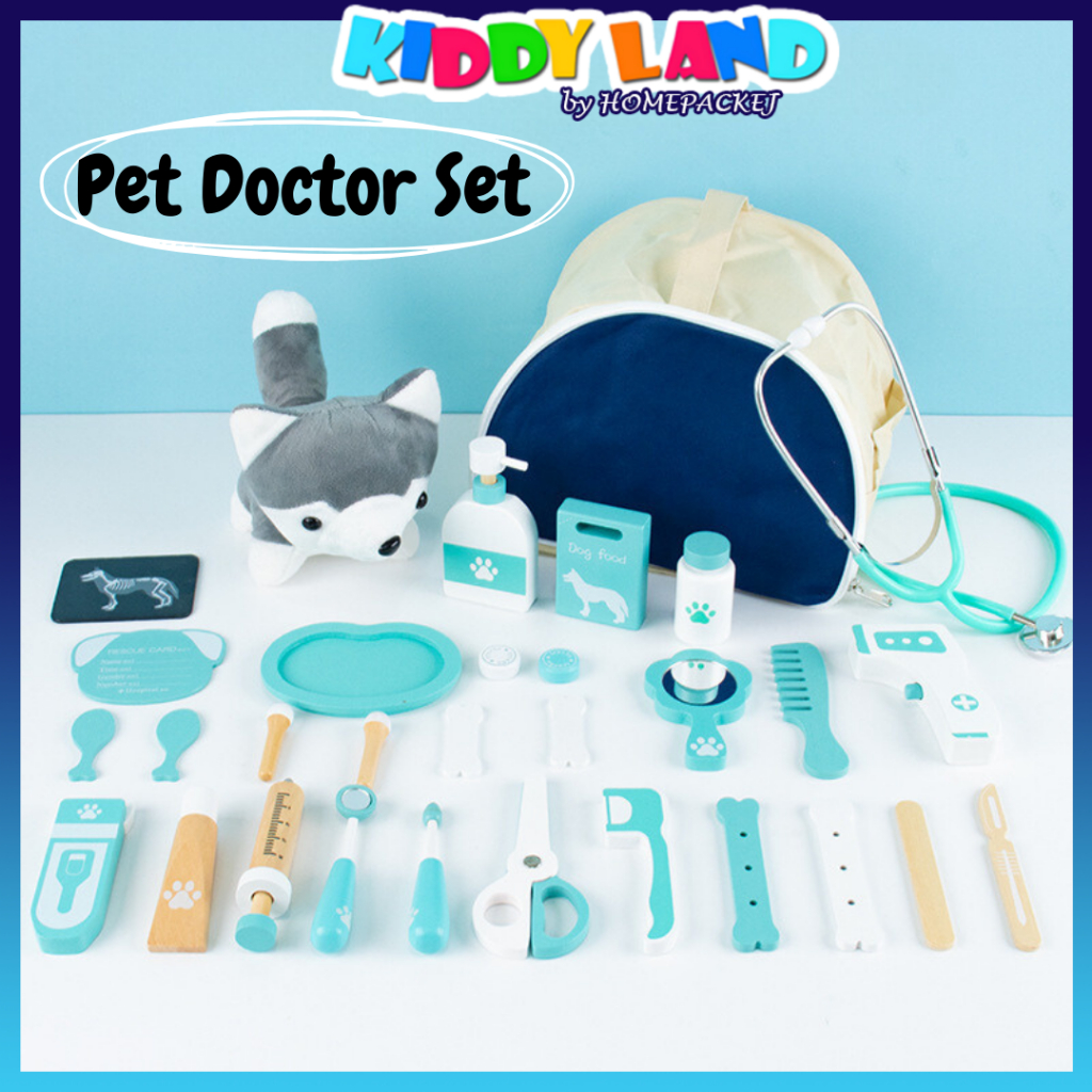 Wooden Pet Doctor Kits Set Veterinarian Role Play Kits Pet Care Set ...