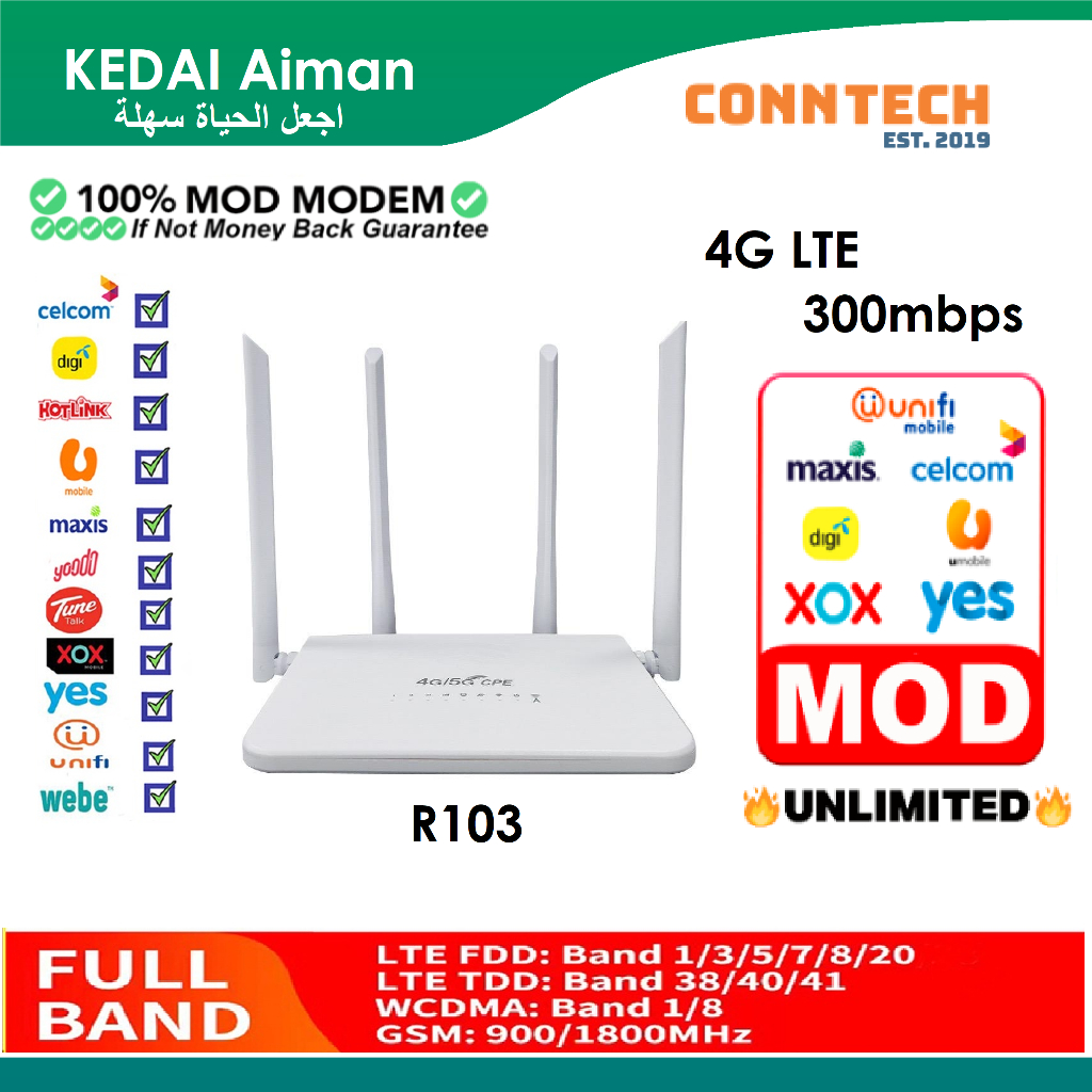 【Modified】ConnTech CPE R103 🔥UNLIMITED🔥 Hotspot Data 300Mbps Wireless N ...