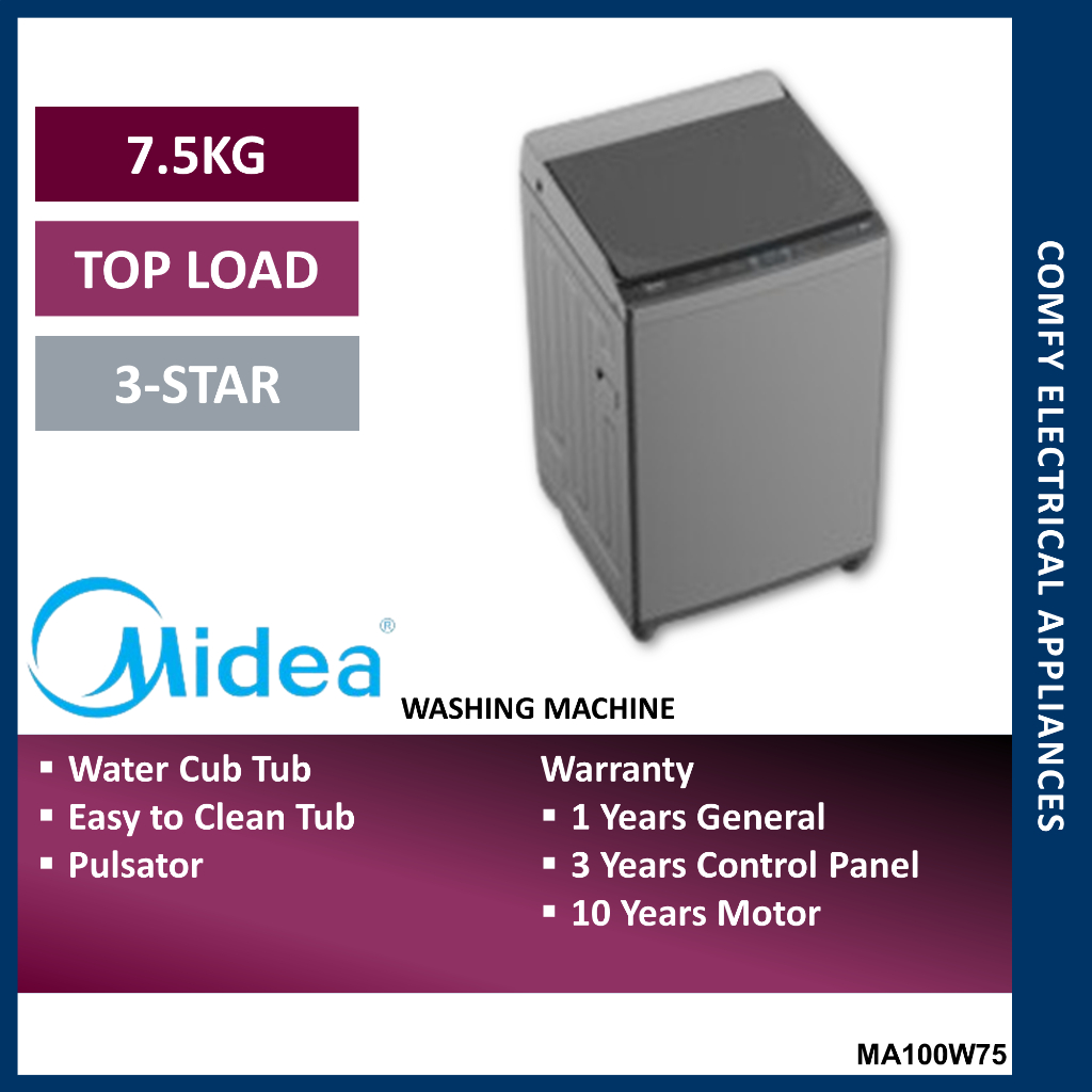 Midea Top Load Fully Auto Washing Machine Mesin Basuh 7.5kg ~ MA100W75 ...