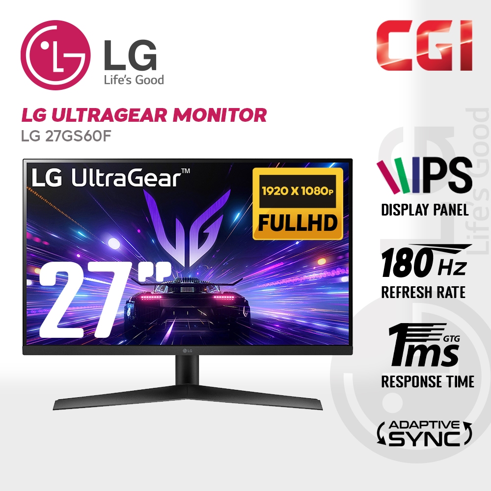 LG 27" 27GS60F FHD HD IPS 1ms 180Hz NVIDIA G-SYNC™ COMPATIBLE UltraGear ...
