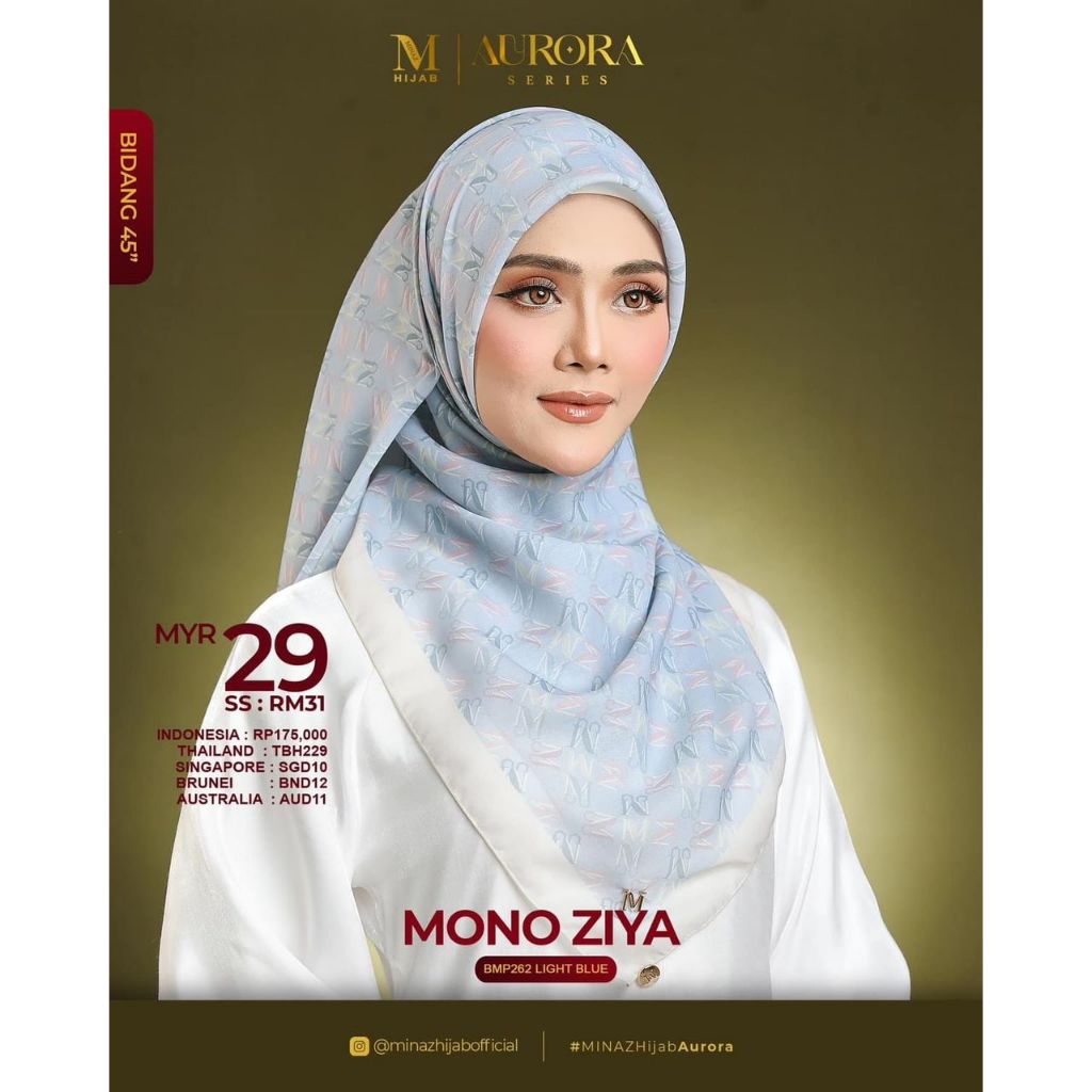 MINAZ HIJAB AURORA SERIES 2024. TUDUNG BAWAL VIRAL RAYA COTTON SQUARE ...