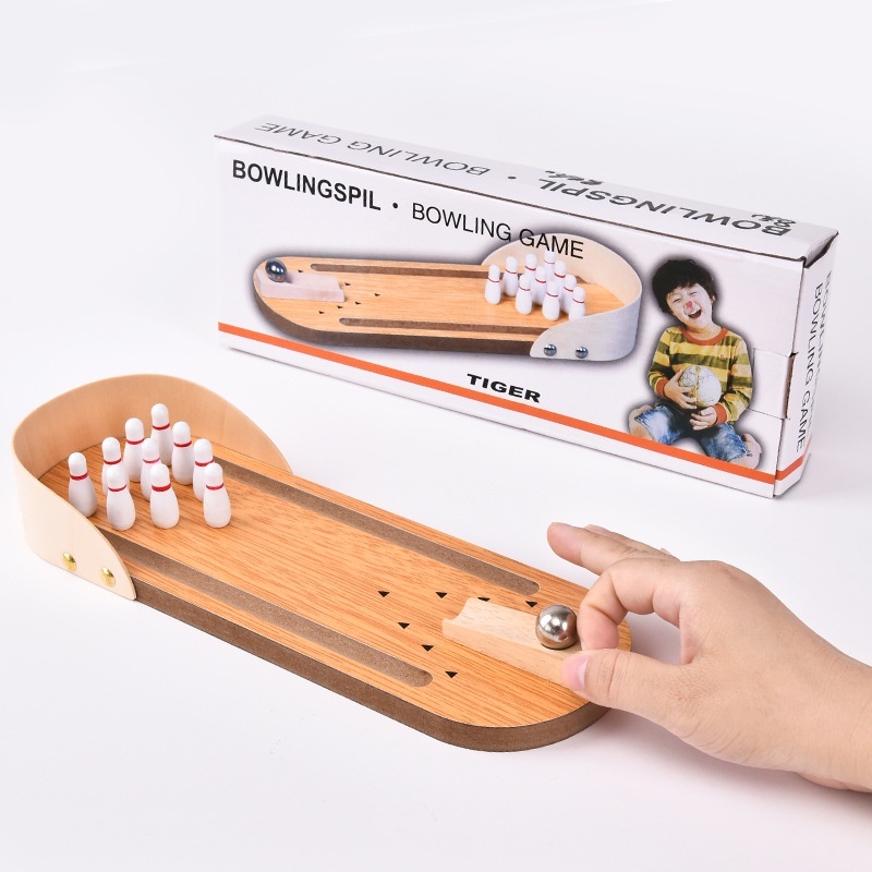 Wooden Mini Desktop Bowling Game Toy Set Fun Indoor Table Game Bowling ...