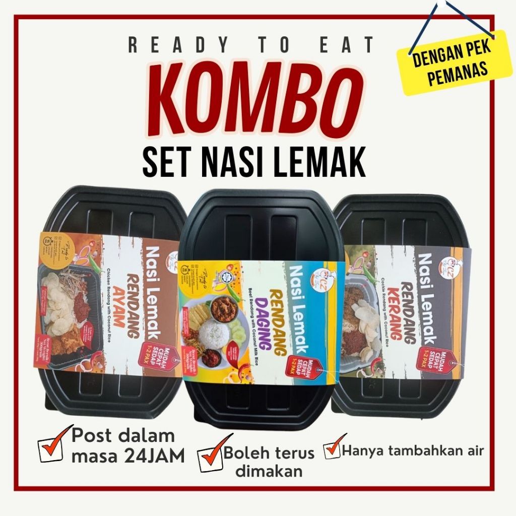 Chef Zam KOMBO SET NASI LEMAK RENDANG 300g instant ready to eat travel ...
