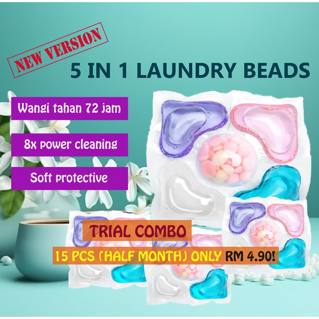 🔥TRIAL COMBO 15PCS🔥5IN1 Laundry beads Sabun Basuh Baju Laundry Capsule ...