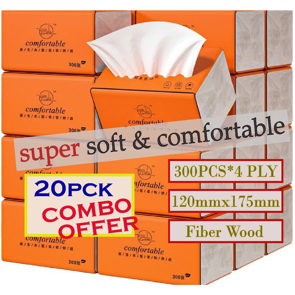 【Ready Stock】(20PCK) Tissue Soft Facial Tisu 300pcs Non-Fluorescent ...