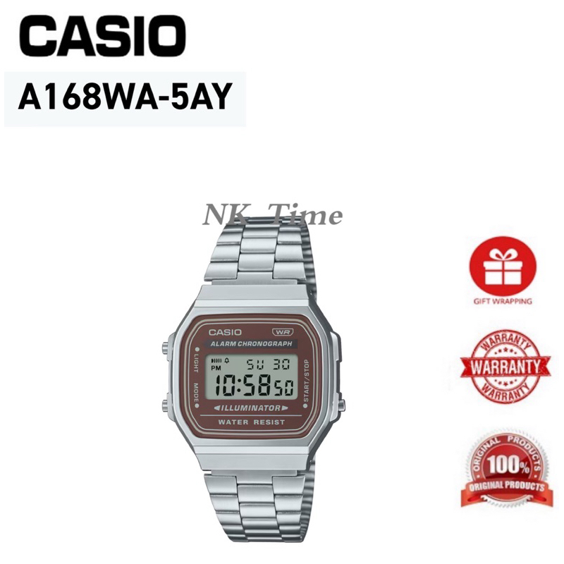 Casio General A-168WA-5AY Silver Stainless Steel Band | Shopee Malaysia