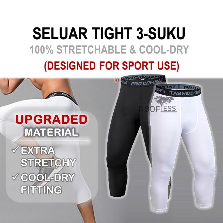 ROOFLESS Seluar Tight Lelaki Putih 3 Suku Running Tights Men Legging ...