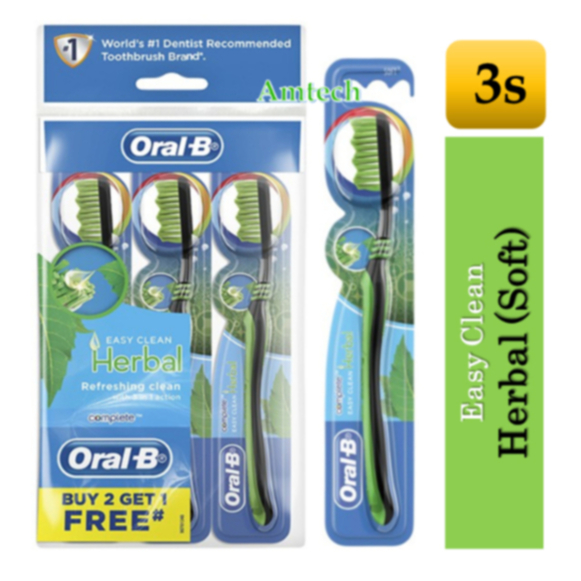 Oral-B Easy Clean Herbal Manual Toothbrush (Soft) 3's Polybag/Blister ...