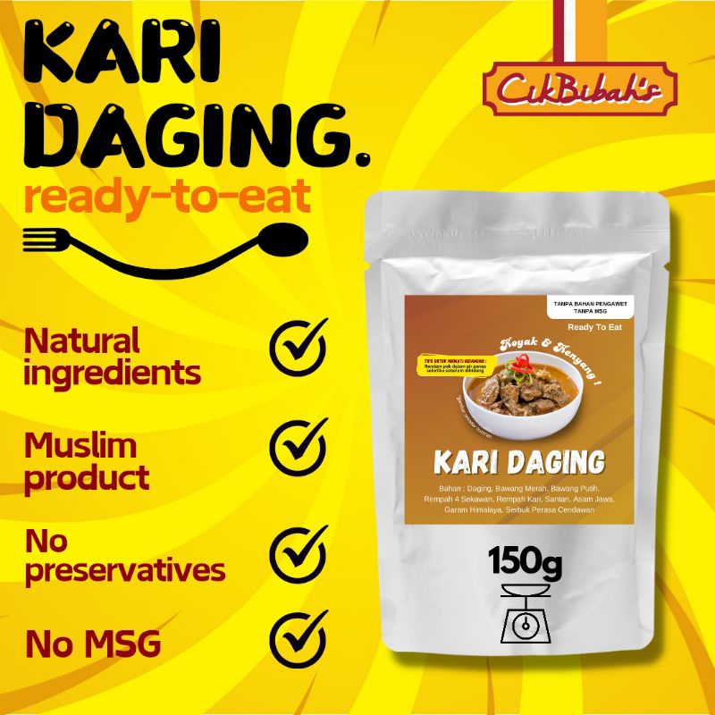 READY TO EAT (150gm) Kari Daging No MSG No Peservative Halal Muslim ...