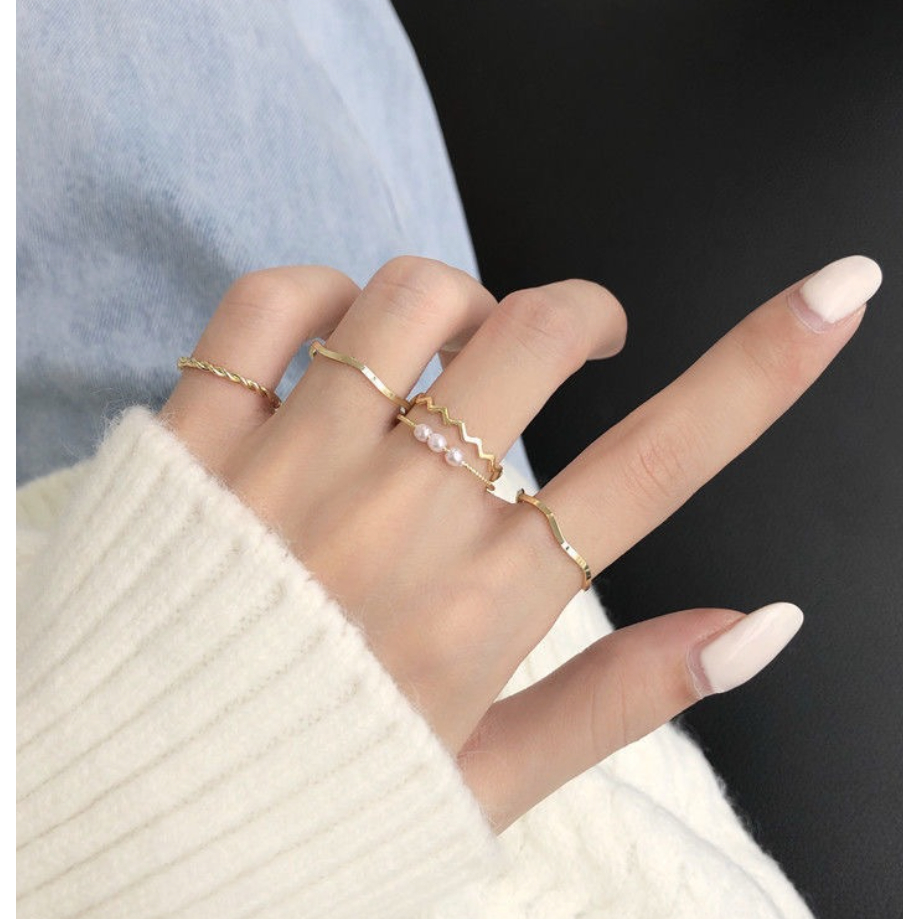 Fashion Creative Metal Ring Set Luxury Pearl Adjustable Finger Rings ...
