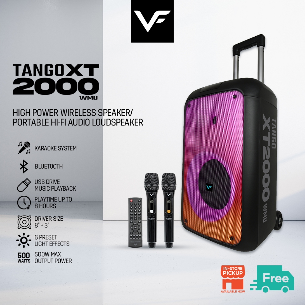 Vinnfier VF Tango XT2000 WMU 500W Bluetooth Speaker HI-FI Audio Karaoke PartyBox Speaker with 2 ...
