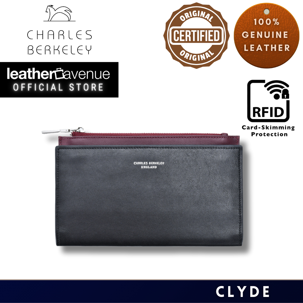 Charles Berkeley CLYDE Genuine Leather Long Wallet Unisex Coin ...