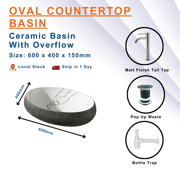 Bathroom 600mm Ceramic Oval Countertop Basin Art Basin Above Counter Art Sinki Basin Balcony ...