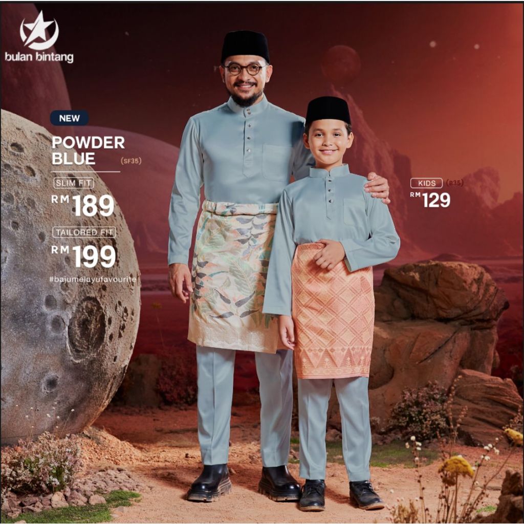 [ SLIM FIT ] Baju Melayu Bulan Bintang 2024 POWDER BLUE | Shopee Malaysia