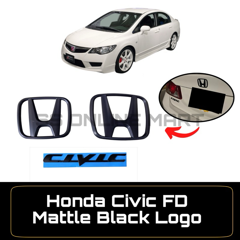 Honda Civic FD Front Rear Emblem Civic Worlding Logo Matte Black Logo ...