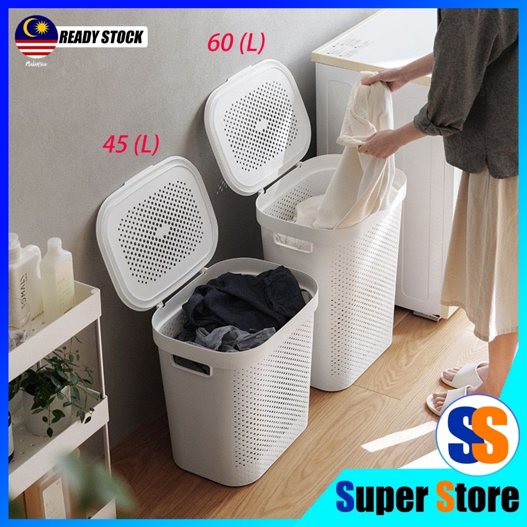 45L/60L Japanese Style Dirty Clothes Basket Laundry Basket Bakul Baju Kotor Raga Kain Laundry ...