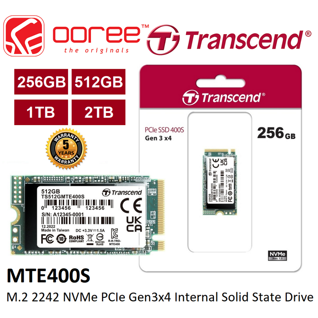 TRANSCEND MTE400S INT SSD M.2 2242 NVME PCIE GEN 3X4 INTERNAL SOLID STATE DRIVE WITH 3D NAND ...