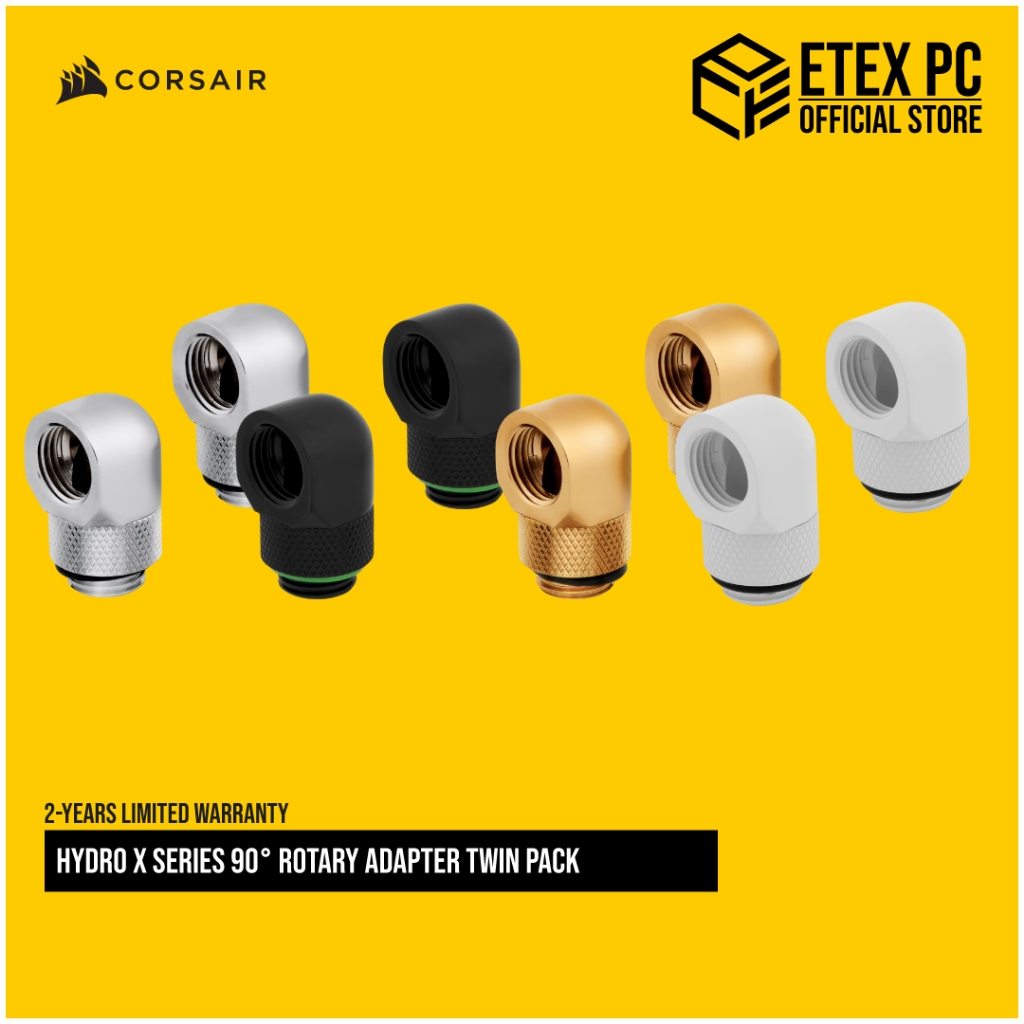 CORSAIR Hydro X Series 90° Rotary Adapter Twin Pack - Chrome , Black ...