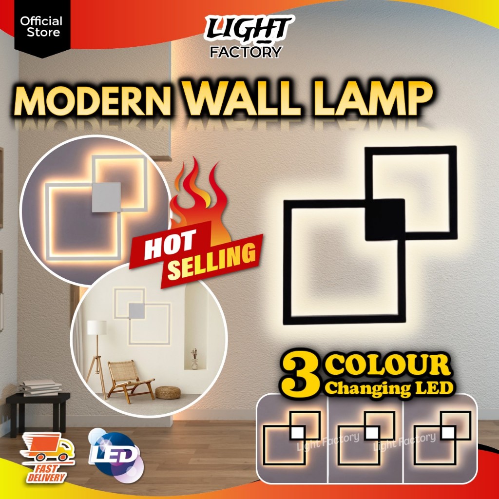 Decorative Ceiling Light Modern Nordic Wall Lamp Square 3 Colour LED ...