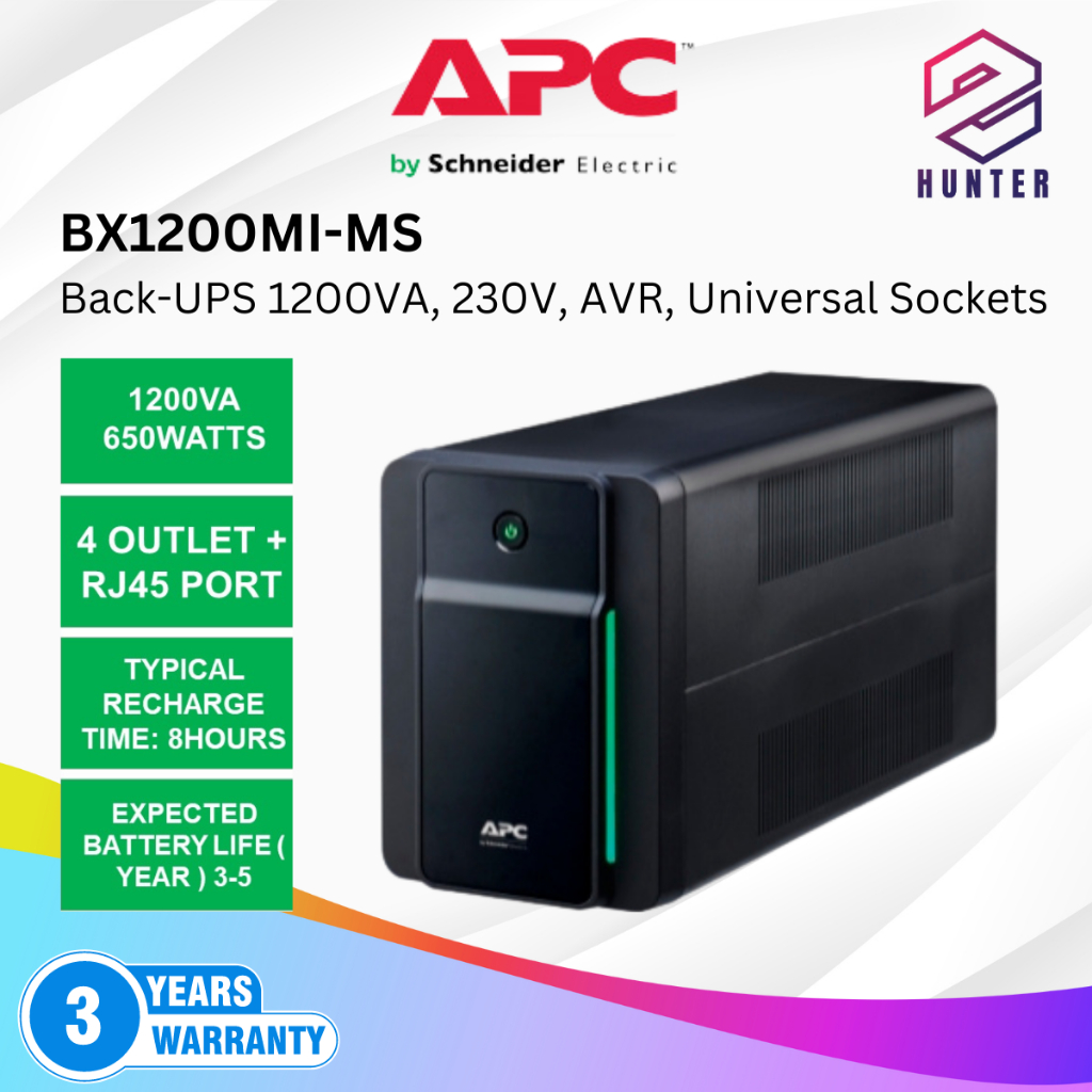 APC BX1200MI-MS Back-UPS 1200VA, 230V, AVR, Universal Sockets | Shopee ...