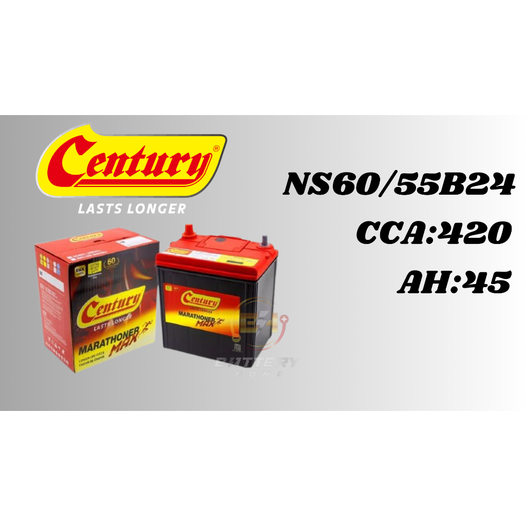 Century Marathoner Max NS60 NS60L /R 55B24L/R Car Battery Bateri Kereta Proton Saga Toyota Vios ...