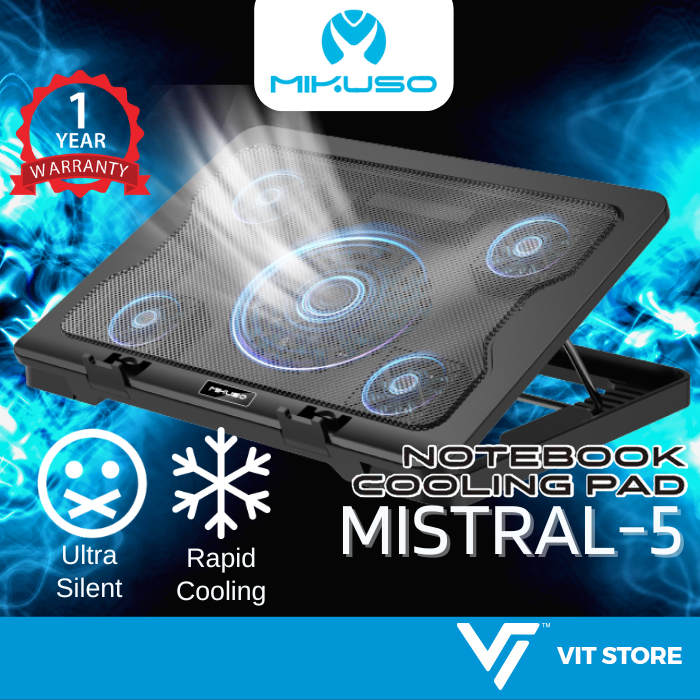 MIKUSO Mistral Strong Wind LED Gaming Cooler Pad Stand Laptop 5 Fan ...
