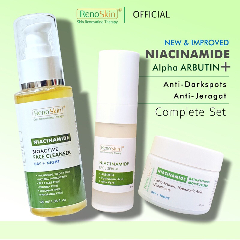 NIACINAMIDE SERUM, FACE CLEANSER & CREAM, COMPLETE SKINCARE SET JERAGAT ...