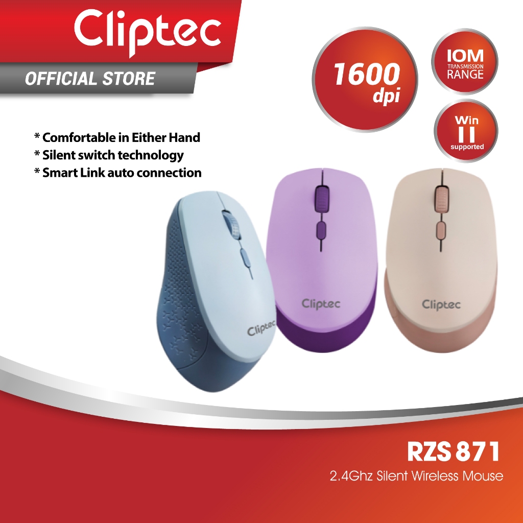 Cliptec RZS871 1600DPI 2.4GHZ Silent Wireless Mouse Xilent-Tone ...