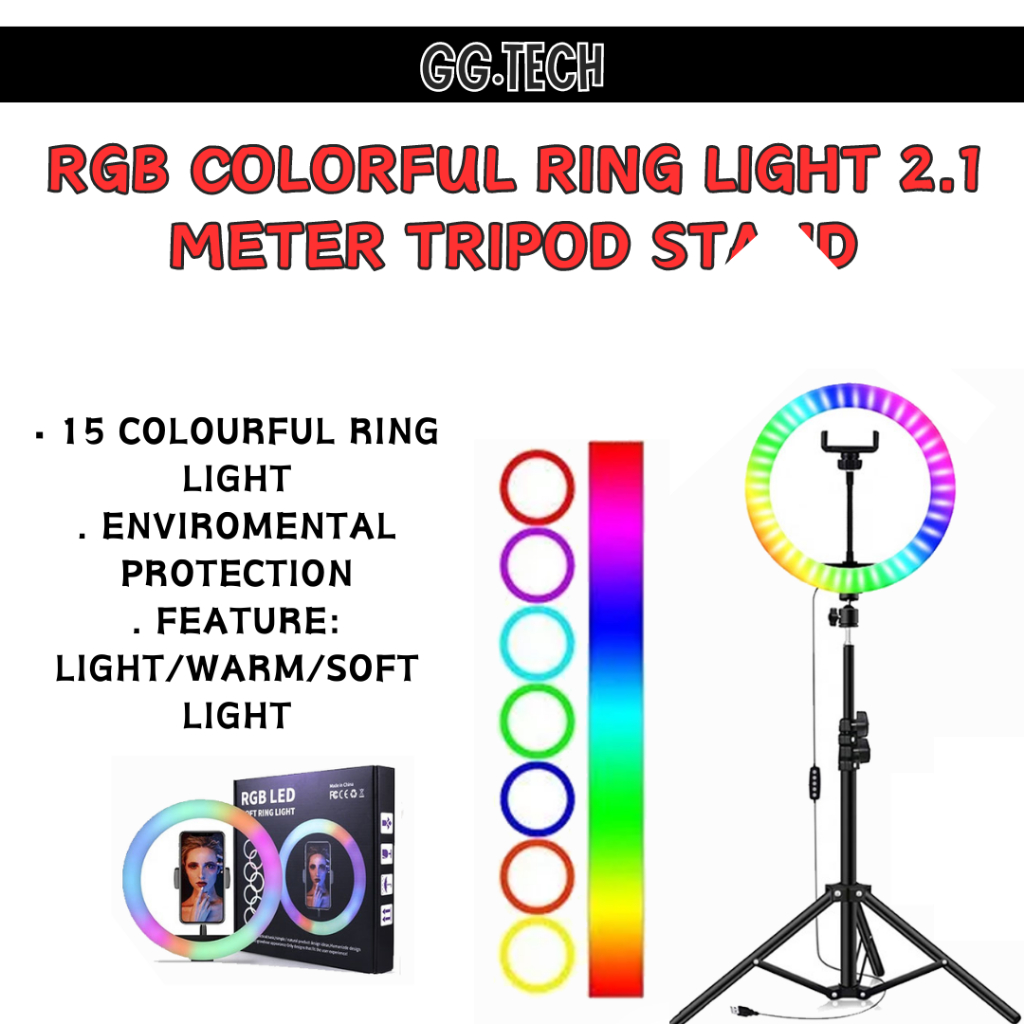 RGB Ring Light Meter Tripod Stand Colorful Lampu Live Selfie Tiktok ...