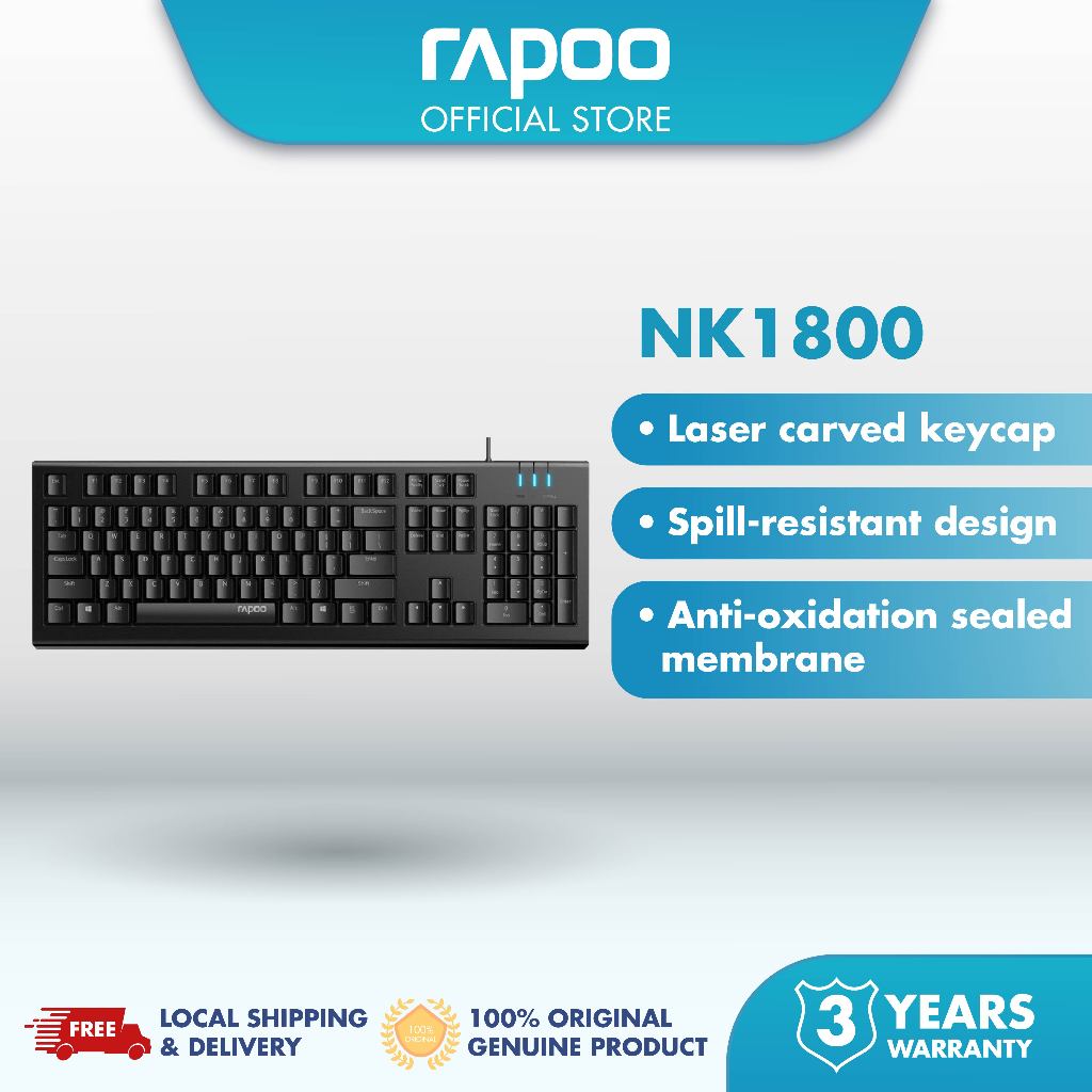 Rapoo Spill Resistance Membrane Wired USB Keyboard NK1800 | Shopee Malaysia