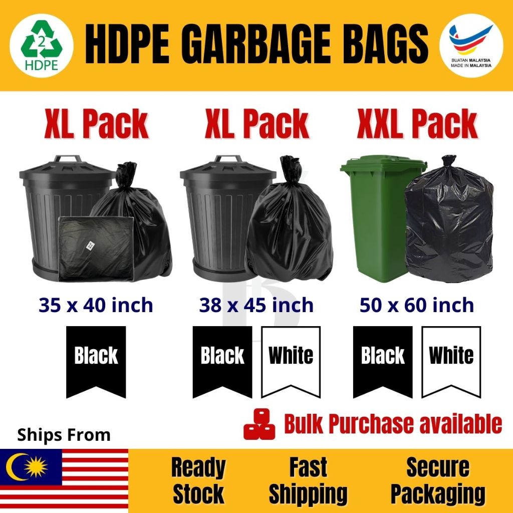 Garbage Plastic Bag XL XXL Heavy Duty 垃圾袋 HDPE Plastik Beg Sampah Plain ...