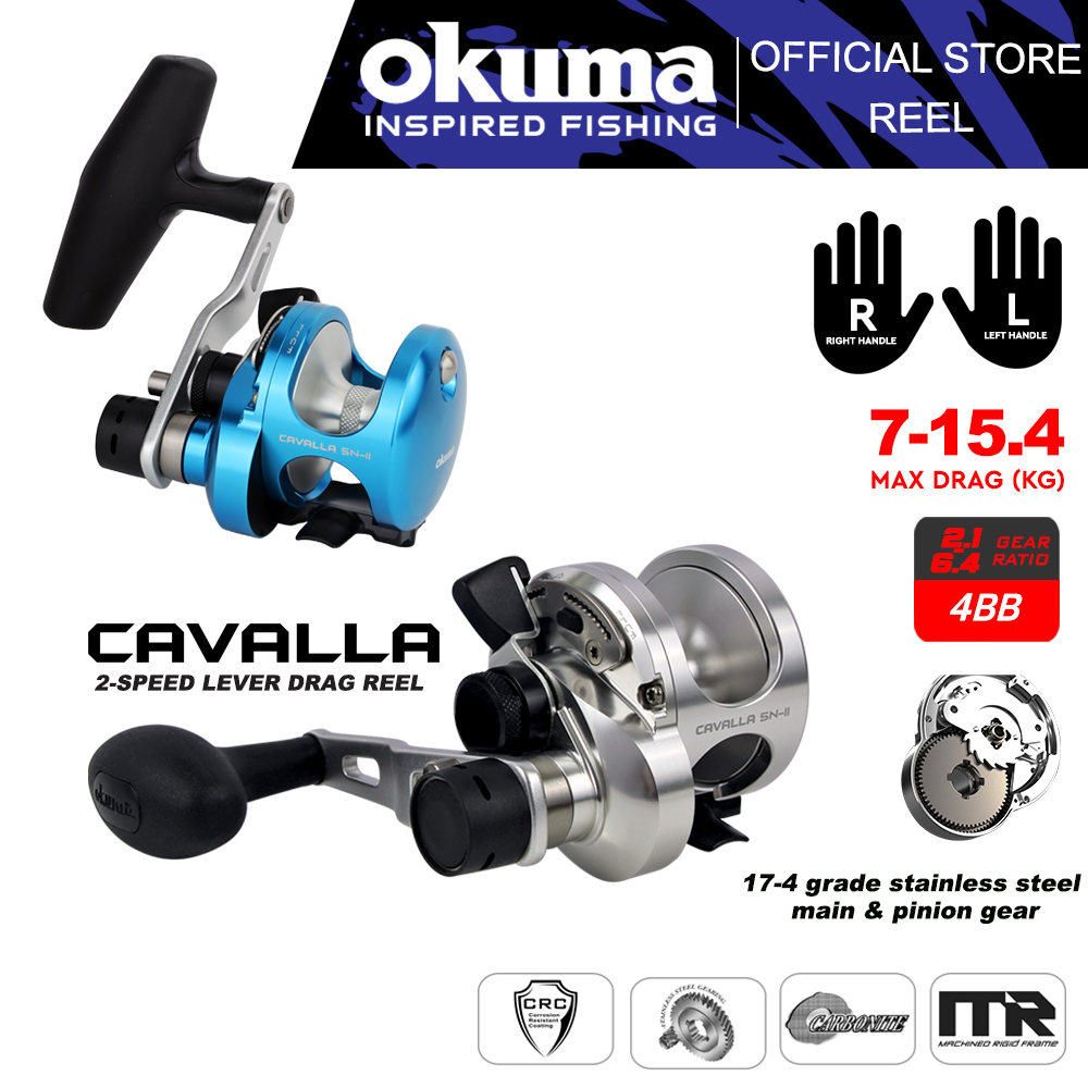 Okuma Cavalla Overhead Fishing Reel Max Drag (7.0kg-15.4kg) 2 Speed ...